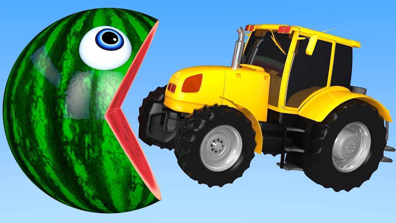 Learn Colors with PACMAN and Tractor Farm Vehicles WaterMelon for Kid ...