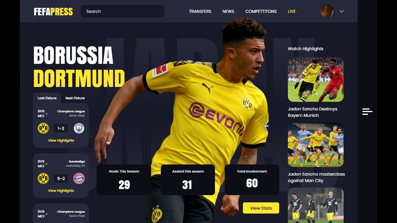 Sports web UI Design - Adobe XD Design Tutorial - Player web UI Design ...