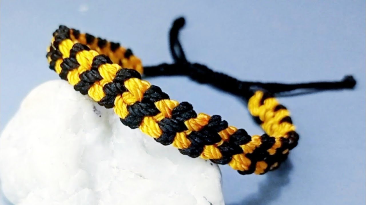 DIY Macrame bracelet Line yellow black || gelang macrame dari benang ...