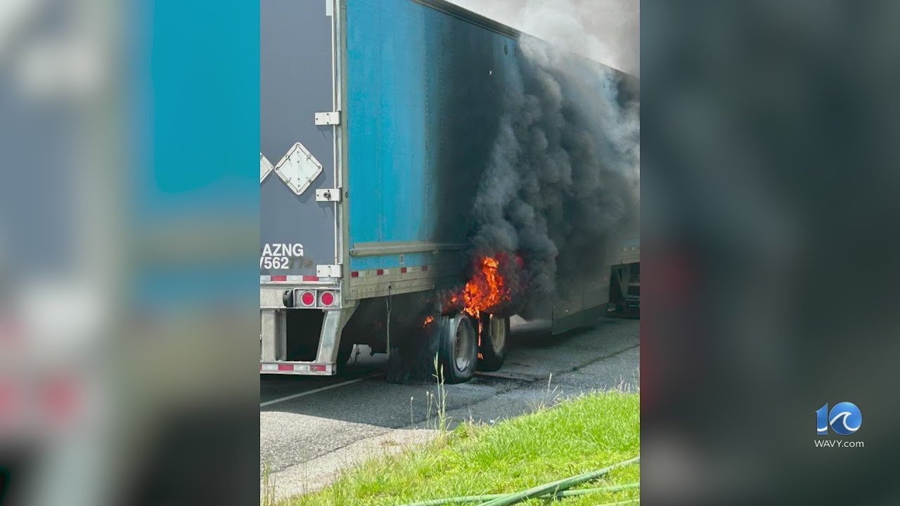Tractor-trailer catches on fire in Smithfield - YouTube