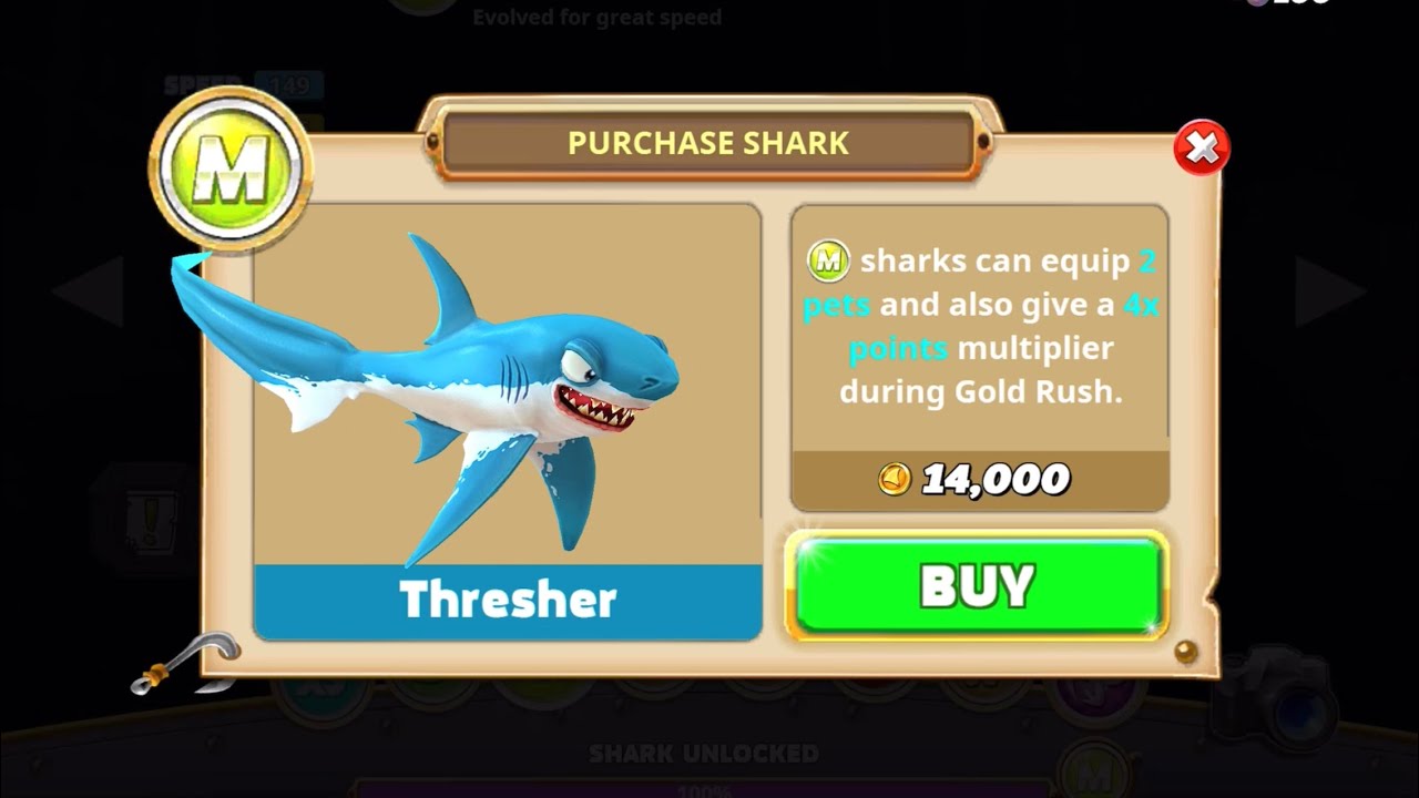 Hungry shark world- Thresher shark maxing and gameplay. - YouTube