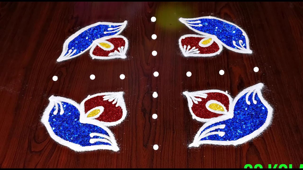 Deepam rangoli designs with 7 dots || special diwali kolam || 7X5 dots ...