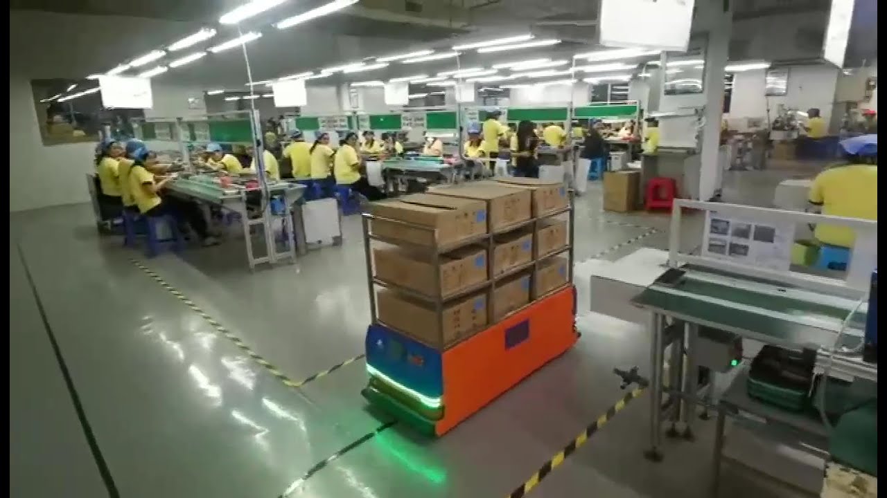 automated guided vehicle AGV robotic vehicles for garment factory - YouTube