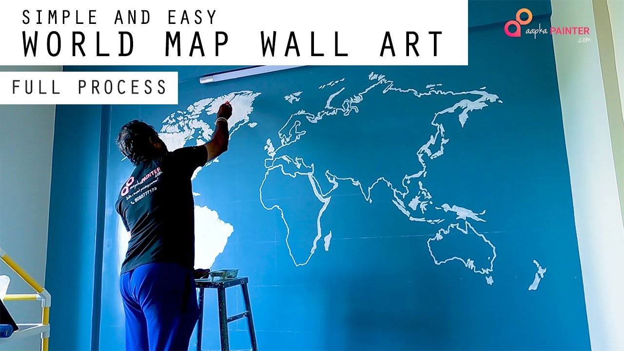 How to draw easy and simple WORLD MAP WALL ART DESIGN on master bedroom ...