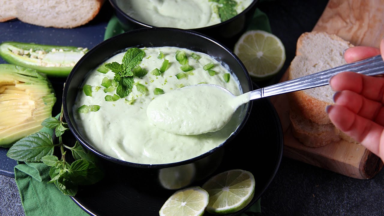 Cold Avocado Soup with Lime Jalapeño and Mint. No cooking. Gluten Free ...