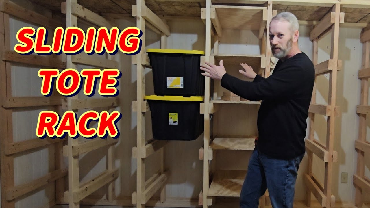 How To Build A Sliding Tote / Bin Storage Rack Out Of 2x4's - DIY ...