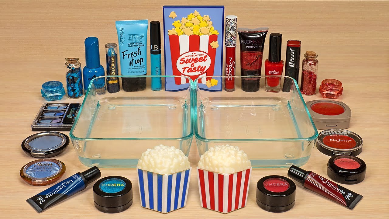 BLUE vs. RED ! Slime Coloring and Mixing with Makeup ! ASMR Satisfying ...