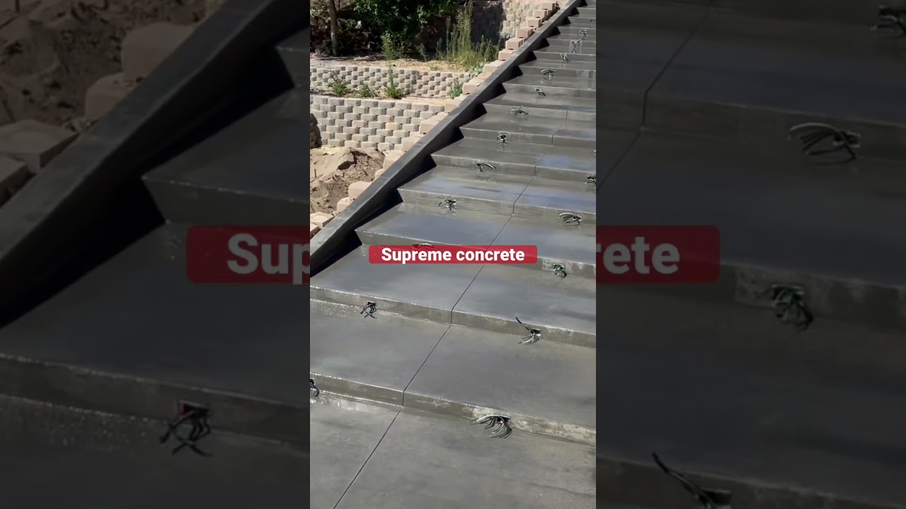 Concrete stairs with cheek walls and lights - YouTube