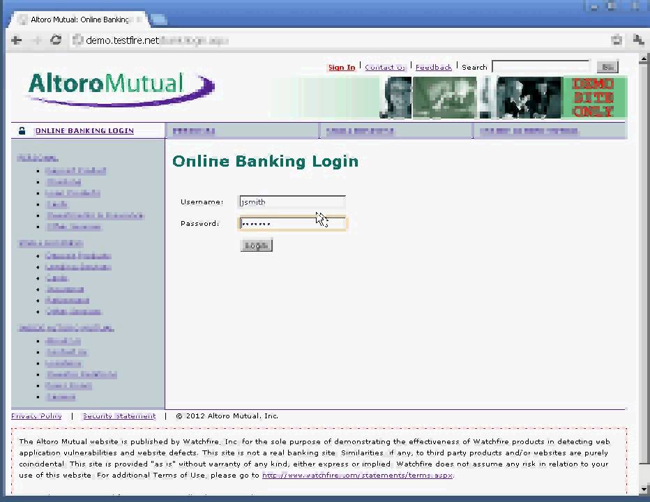Altoro Mutual Original Page - YouTube