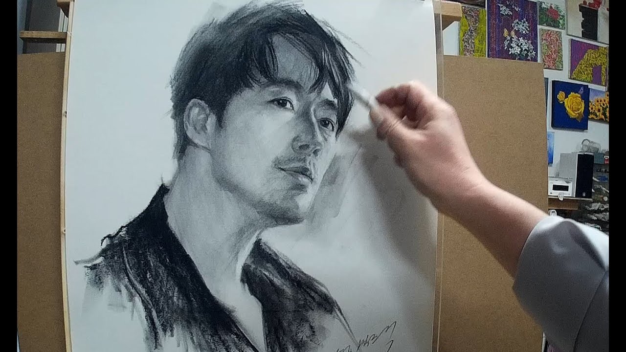 인물화그리기 [콩테화] - 영화배우 장혁 Conte painting portrait - YouTube