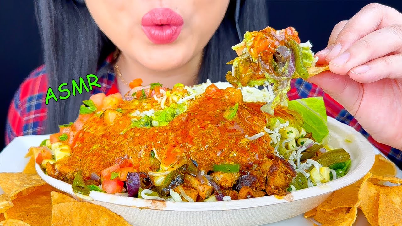ASMR Spiciest Burrito Bowl at Chipotle | Eating Sounds | Mukbang | ASMR ...