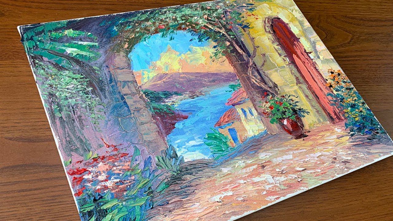 How to Draw Sicily City PART 2 | Acrylic Painting With Palette Knife ...