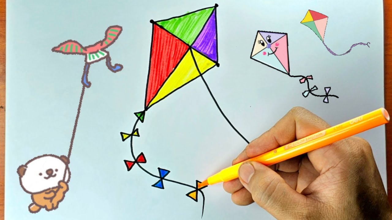 Kite drawing easy - how to draw a kite - YouTube