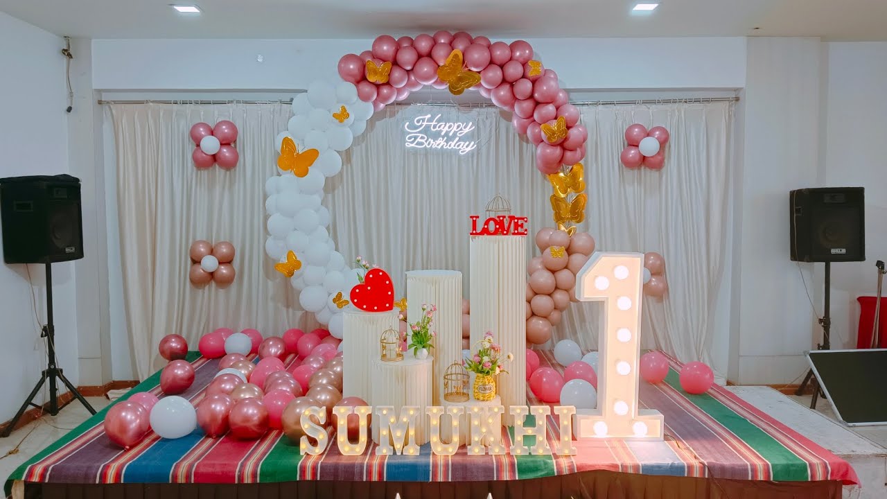 FIRST year birthday decoration 🎉👌💖🌺 - YouTube