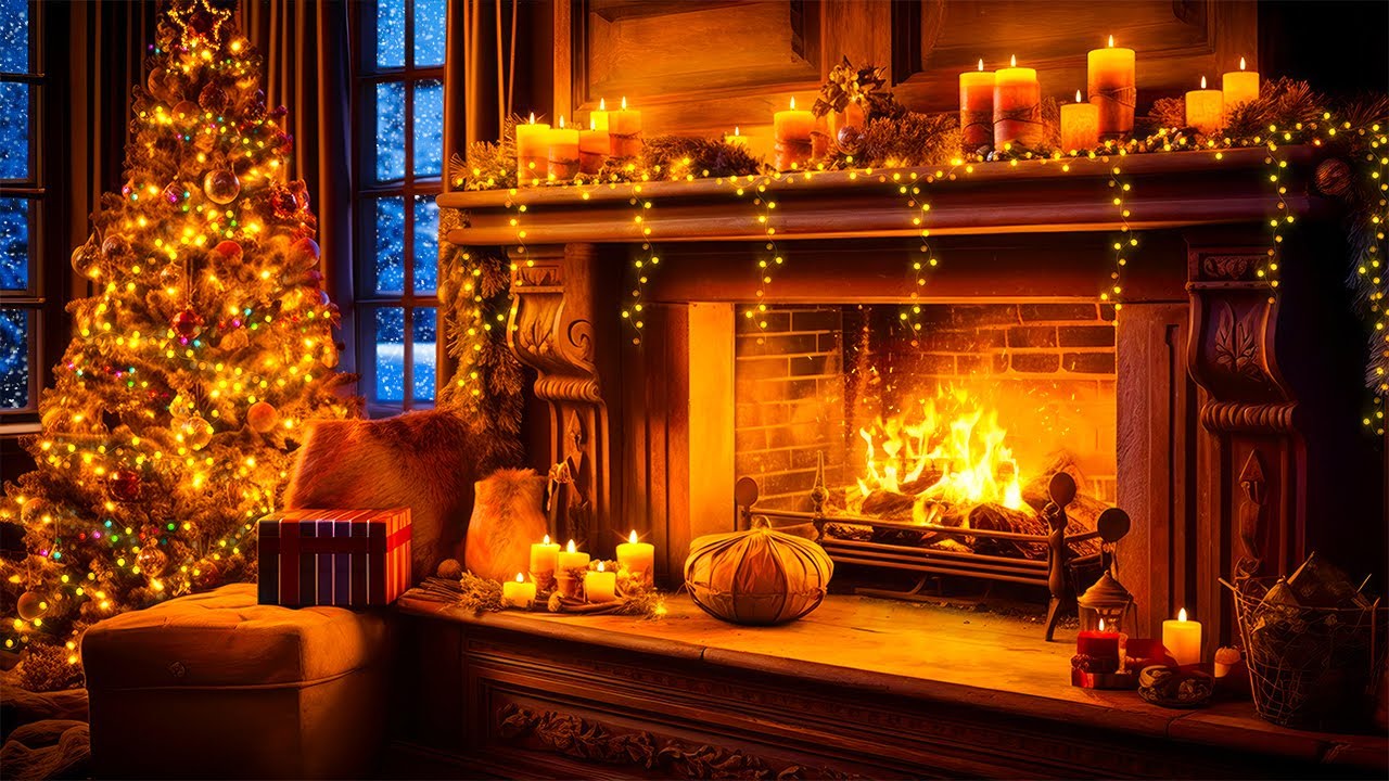 Winter Ambience Christmas Fireplace 🔥 ️ Relaxing Fireplace Sounds 🔥 ...