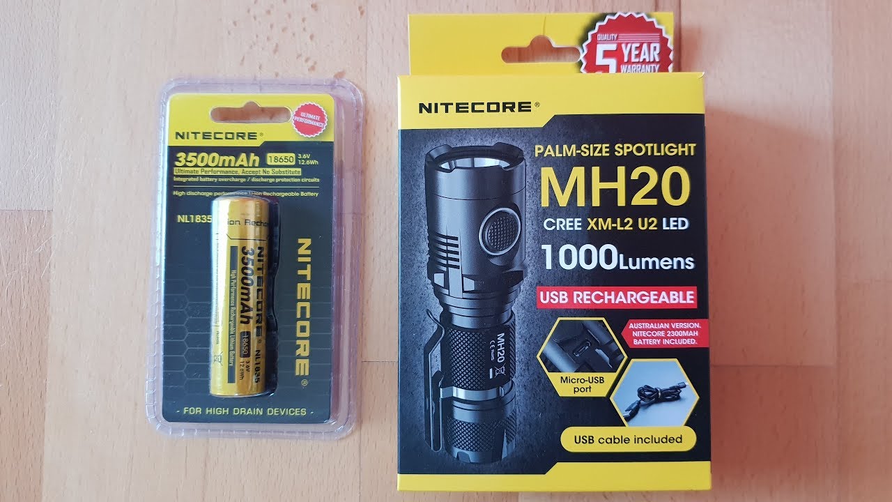Nitecore MH20 CREE XM-L2 U2 LED Palm Size Spotlight 1000 Lumens USB ...