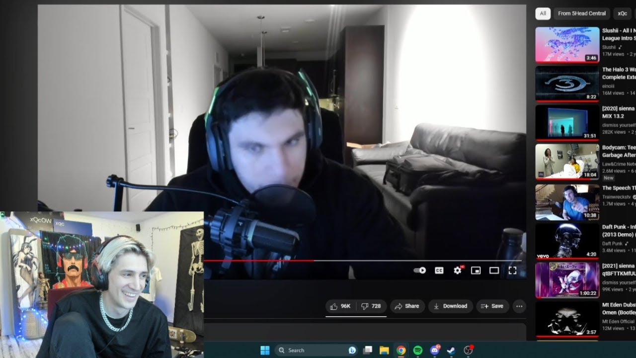 xQc reacts to himself making fun of Trainwrecks stutter - YouTube