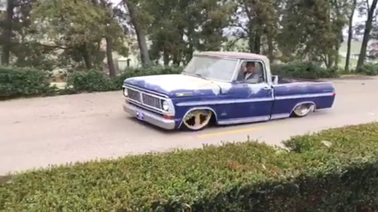 SUPER LOW Ford F100 Tucking 26" Raceline Wheels via Accuair - YouTube