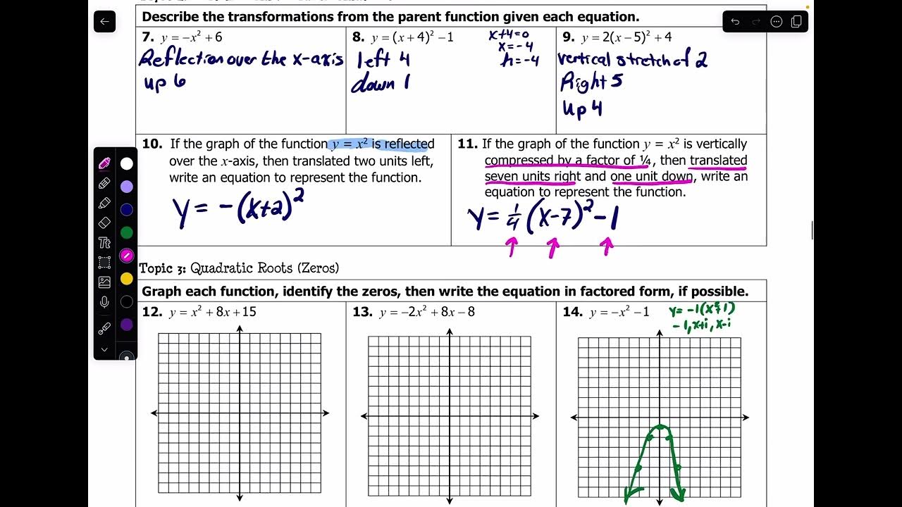 Algebra 1 Unit 8 Test Review Problems #7 through #12 - YouTube