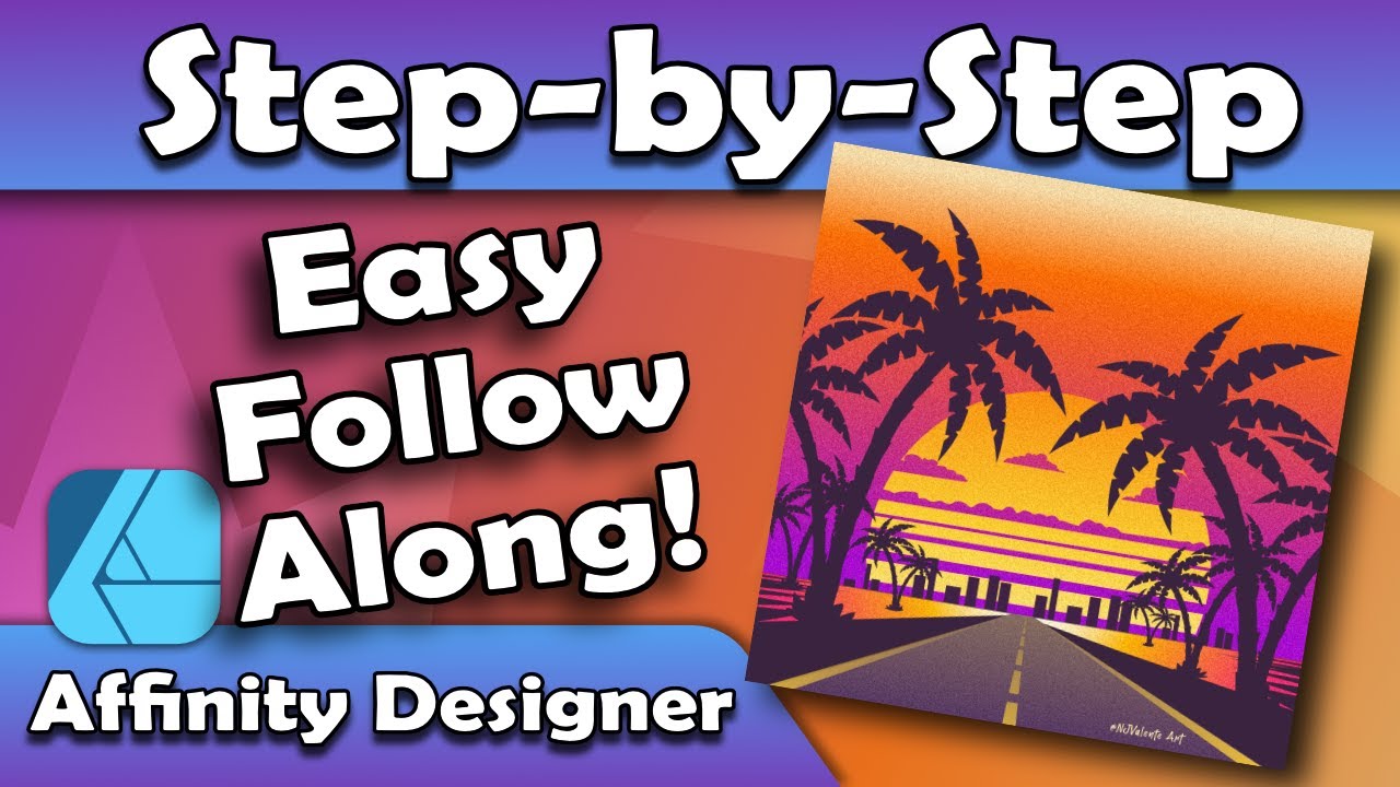 80s Sunset Drive Follow Along Step by Step Vector Art Tutorial Affinity Designer - YouTube