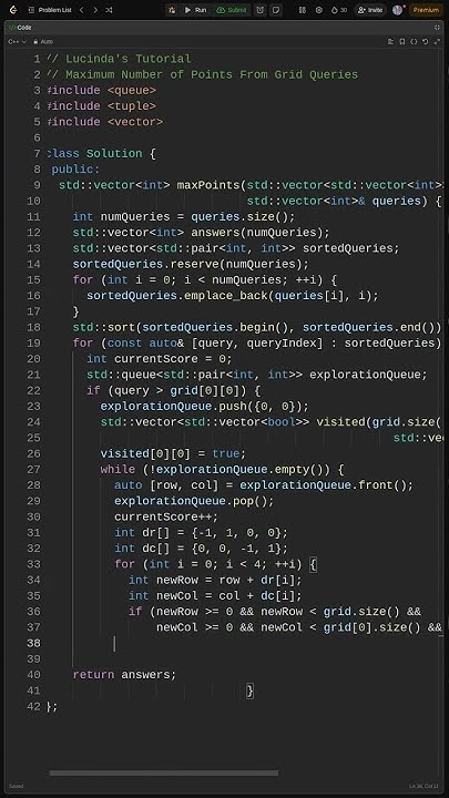 🎀LeetCode Problem 2503🎀 Maximum Number of Points From Grid Queries - YouTube