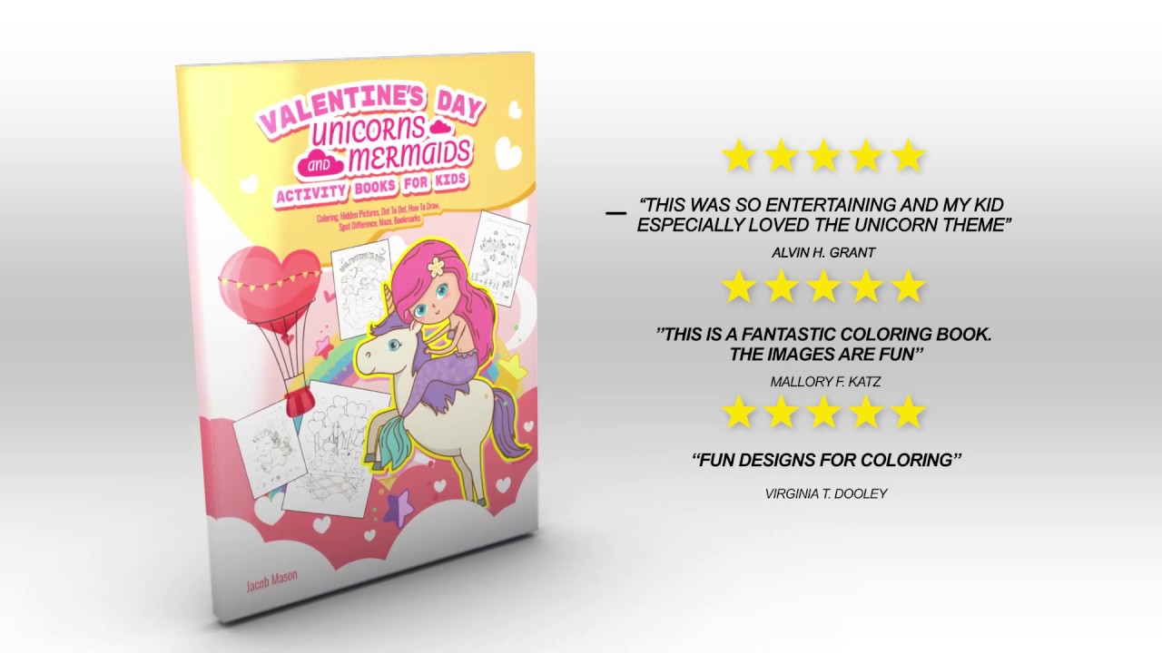 Valentine's Day Unicorns and Mermaids Activity Books For Kids - YouTube