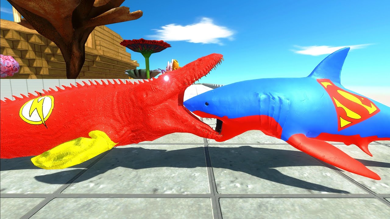 FLASH MOSASAURUS vs SUPERMAN MEGALODON DEADLY TOUR - Animal Revolt ...