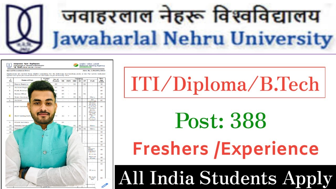 Jnu Delhi Recruitment 2023 Total Post 388 Iti Diploma Degree