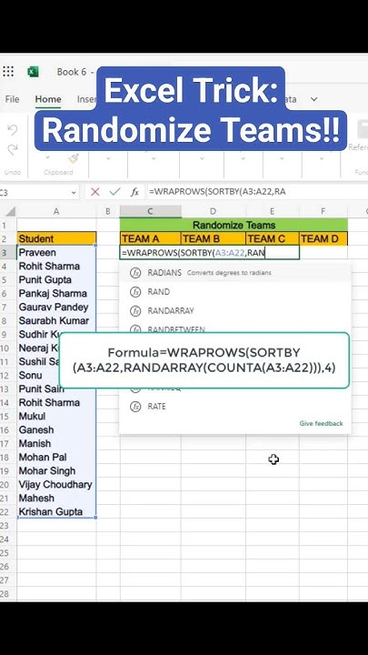 Fwd: Excel Trick: Randomize Teams - YouTube