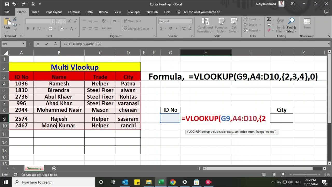 Multiple Columns Vlookup in Excel - VLOOKUP, Return Multiple Columns Values #Vlookup #excel # ...