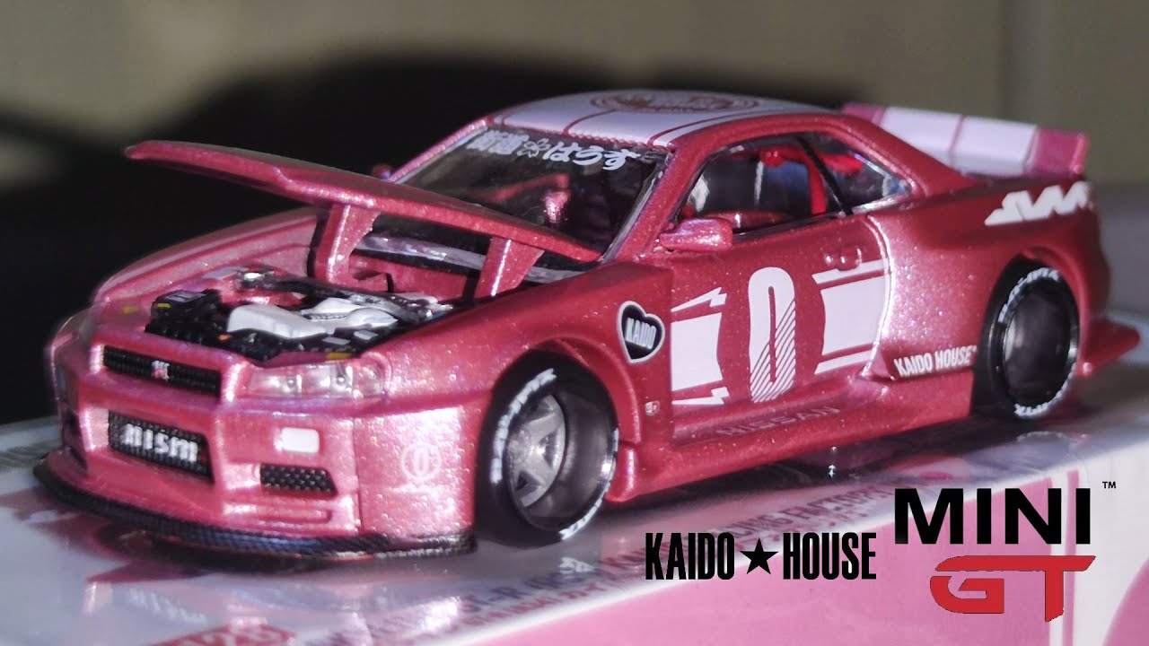 UNBOXING MiniGT Kaido House Nissan Skyline GT-R (R34) Pink Kaido Racing ...