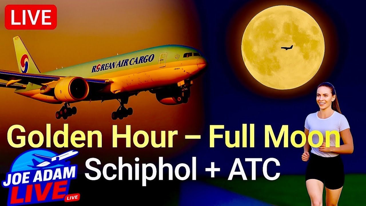 🔴 LIVE: Golden Hour to Full Moon Landings at Schiphol + ATC | Aug 8 ...