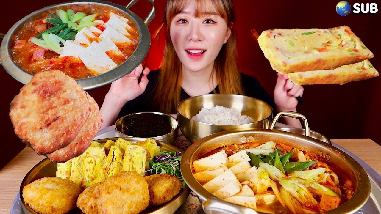 스팸, 돼지고기 팍팍 넣은 매콤한 김치찌개 먹방!!🌶 리얼사운드 Kimchi jjigae/ Kimchi stew MUKBANG ...