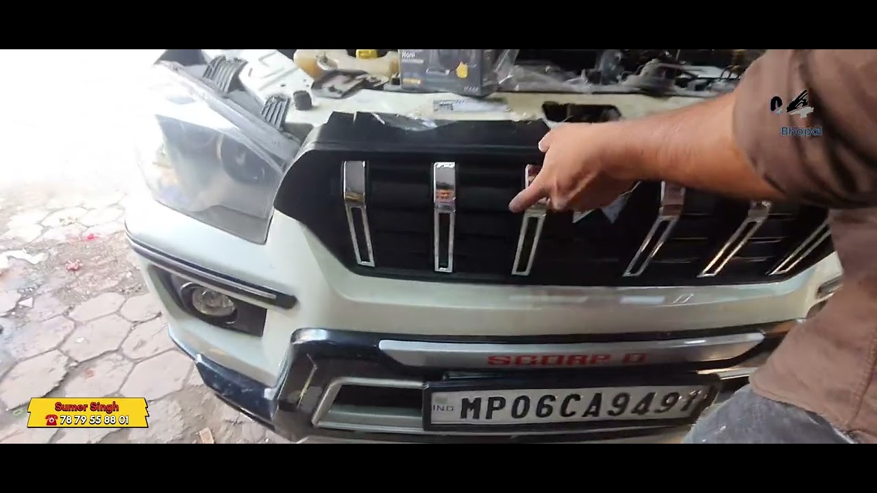 Mahindra old Scorpio install s11 front grill door side cliding Matrix LED D pillar light - YouTube