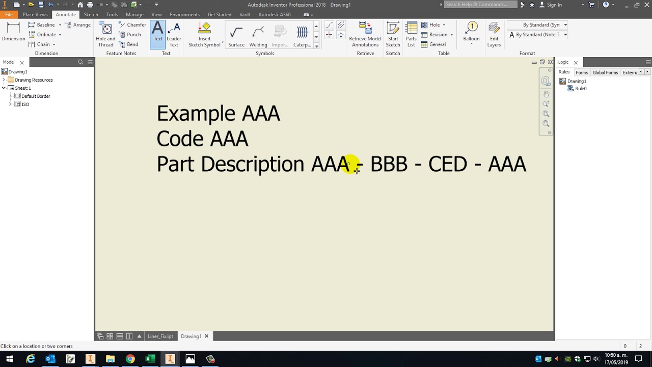 Inventor - General note in drawing - Ilogic - YouTube
