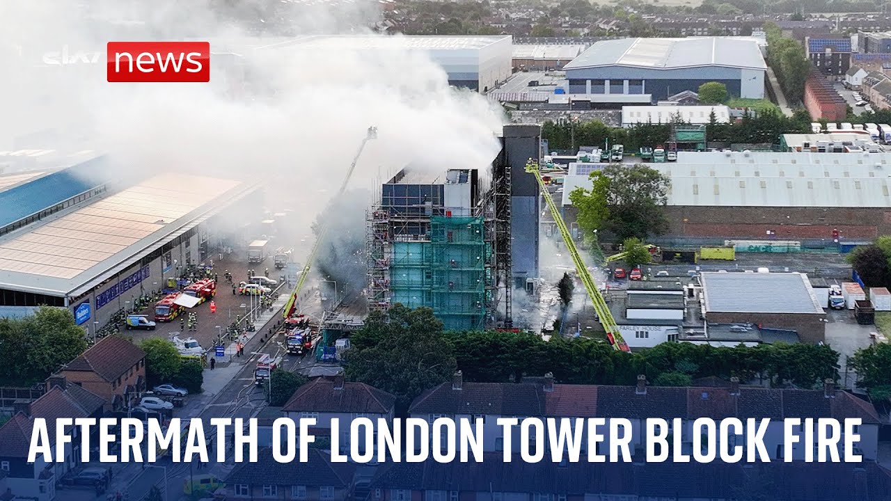 East London tower block fire: Aerial footage shows aftermath of blaze ...