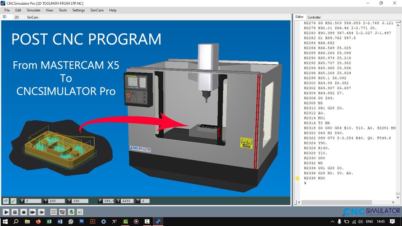 MasterCam X5 || POST CNC program From MasterCAM X5 To CNC SIMULATOR - YouTube