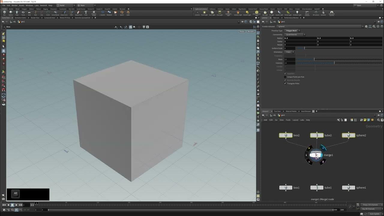 Houdini — How to quick merge (ALT) and connect multiple nodes to one - YouTube