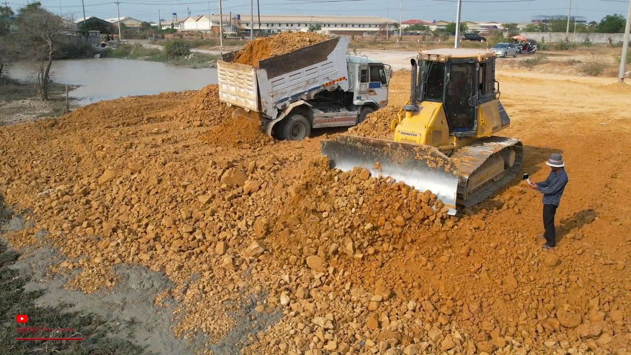 Wonderful Stronger Komatsu Bulldozer Working In Projects Pushing Lump ...