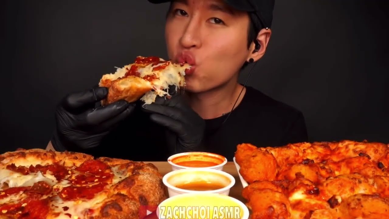 ZACH CHOI ASMR *BITES ONLY* PEPPERONI PIZZA & BUFFALO CHICKEN ASMR ...