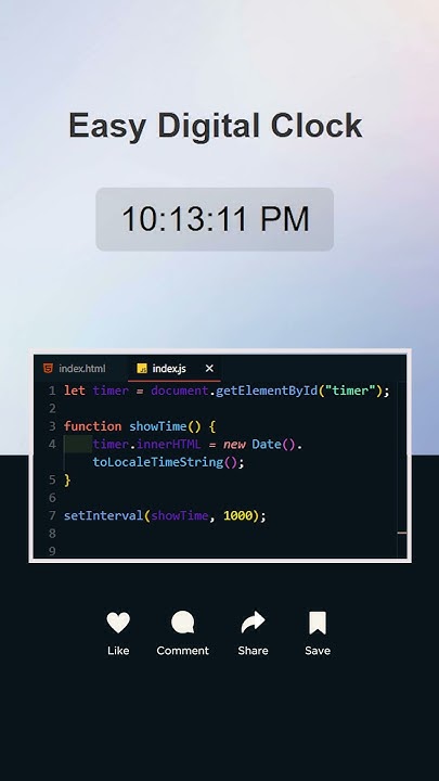 Simple Digital Clock in Javascript | JS Short Series #jsclock #js # ...