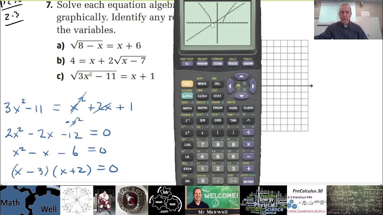 PC 30 2.3 #7c Solving Radical Equations Algebraically and by Graphing ...