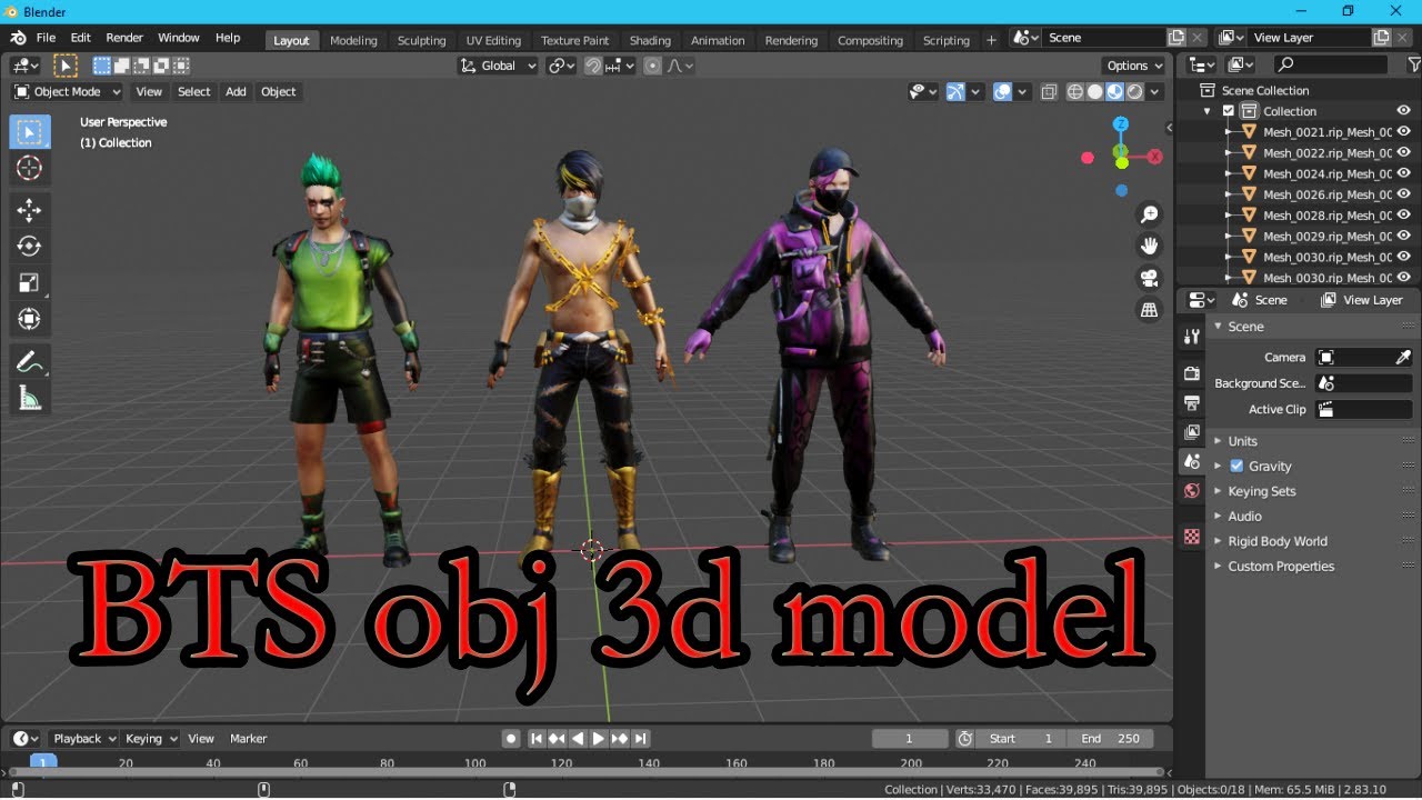 Free Fire Bts Bundle 3d | Free fire Max 3d Model Character - YouTube