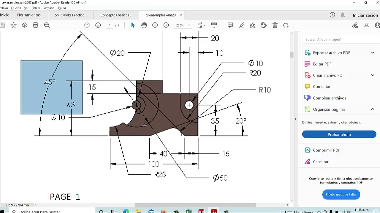 SOLIDWORKS 2021. Ejemplo 2. Examen certificación CSWA - YouTube