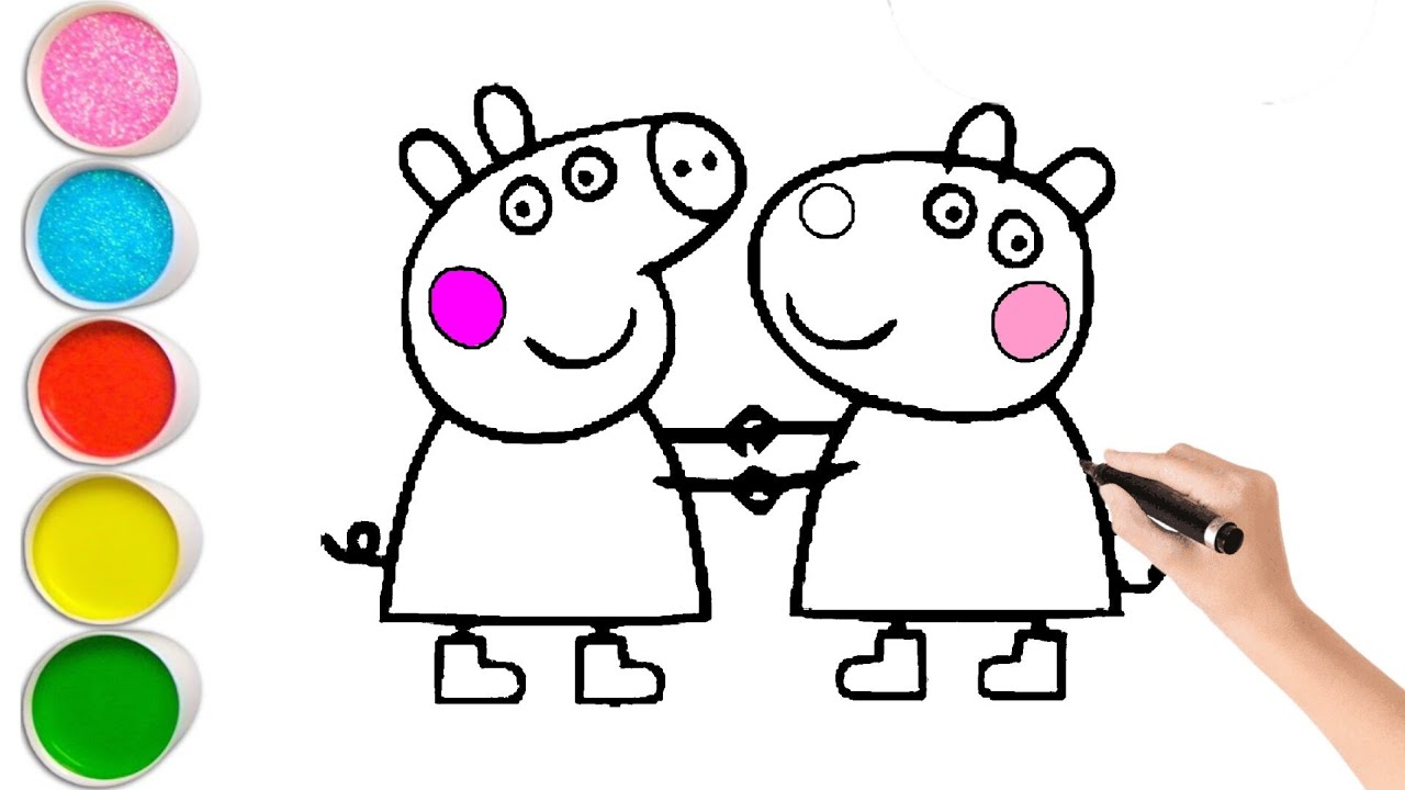 How to draw Peppa pig and Suzy sheep for Kids | Easy Peppa Drawing ...