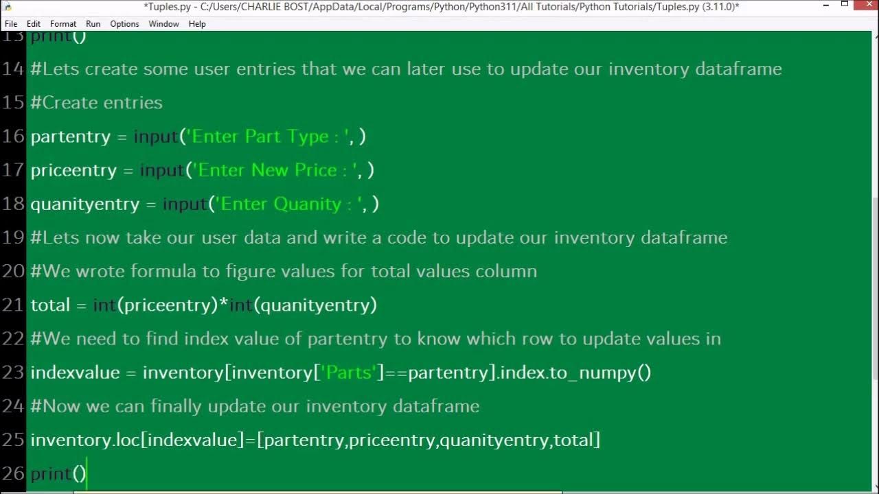 Update Pandas Data Frame Values w/ User Input - YouTube