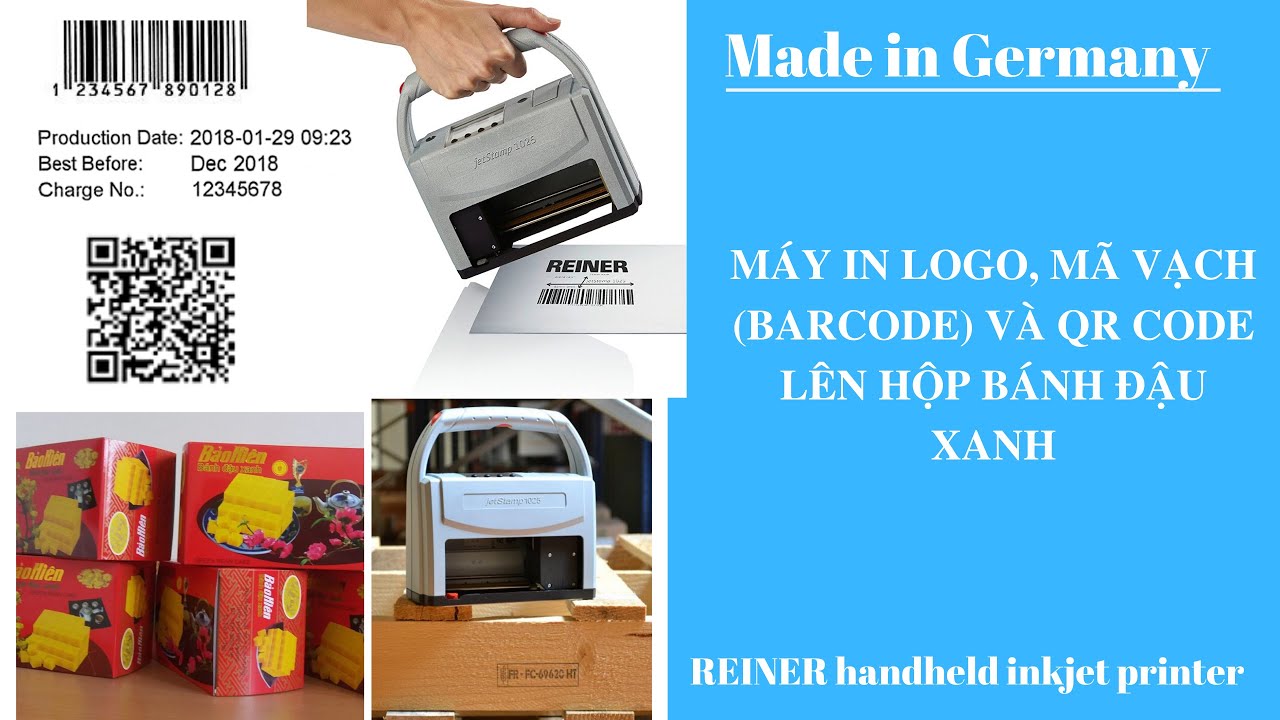 MÁY IN LOGO, MÃ VẠCH (BARCODE) VÀ QR CODE LÊN HỘP BÁNH ĐẬU XANH - YouTube