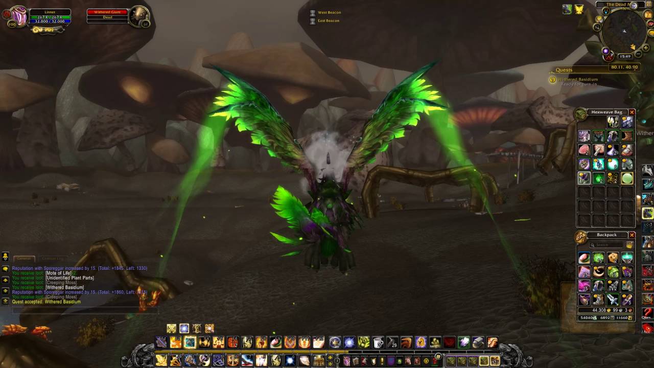 Withered Basidium Quest ID 9828 Playthrough Zangarmarsh - YouTube