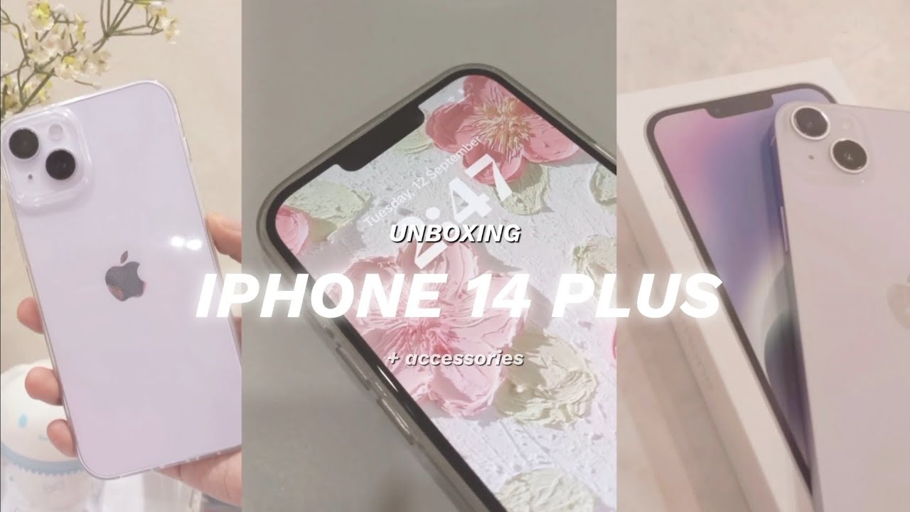 Iphone 14 plus purple (128gb) 🌸 aesthetic unboxing, accessories, camera ...