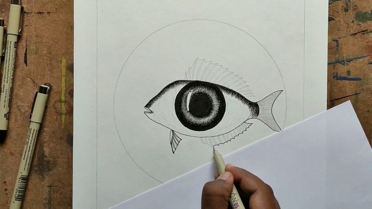 A FUSION OF AN EYE AND FISH | INK DRAWING | TIME LAPSE - YouTube